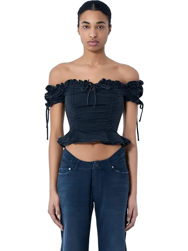 Balenciaga Gathered Off-shoulder Top - Black