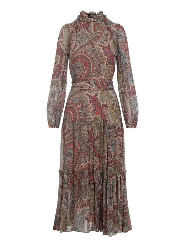 Etro Long Dress With Paisley Print And Ruffled Details - Multicolor