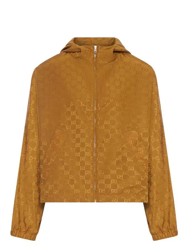Gucci Gg Motif Hooded Bomber Jacket - Brown