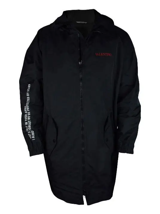 Valentino Garavani Hooded Waterproof Jacket With Moon Print - Black