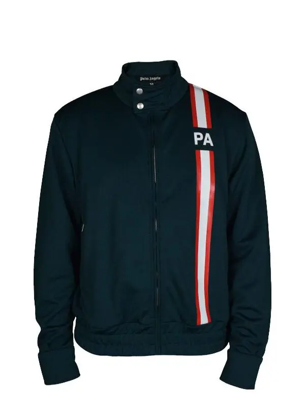Palm Angels High Neck Zip-up Waistcoat With Sporty Stripes - Green