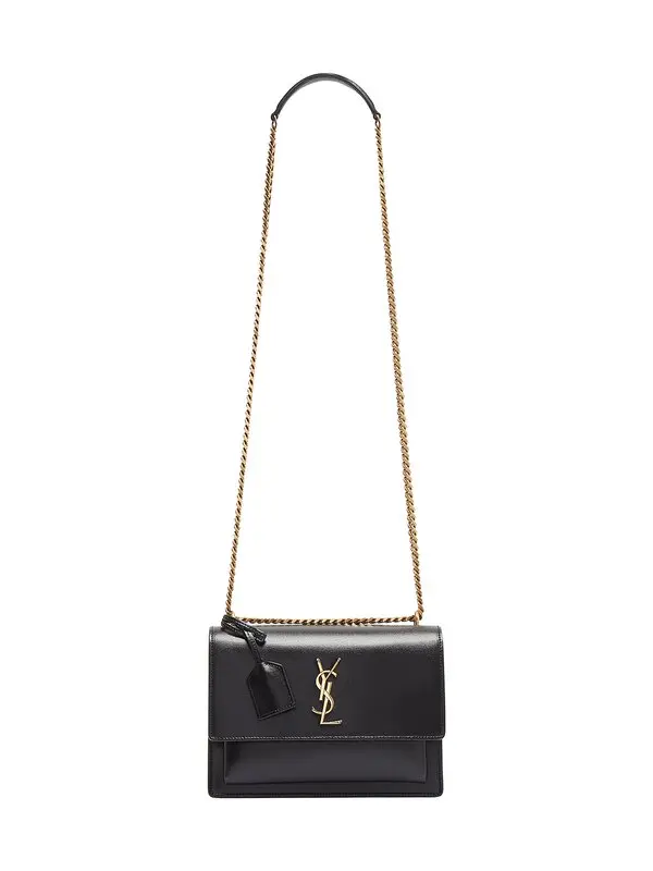 Saint Laurent Sunset Chain Shoulder Bag In Grained Calfskin - Black