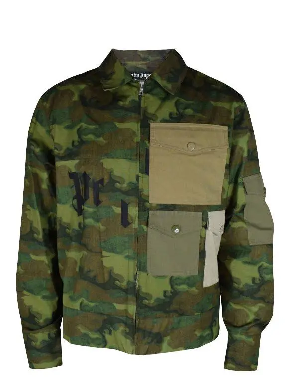 Palm Angels Camouflage Print Zip Up Jacket - Yellow