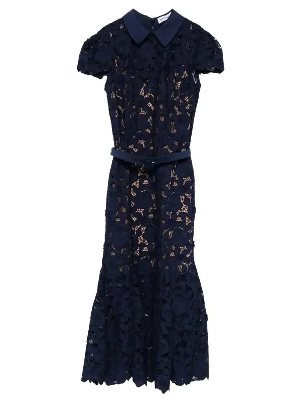 SELF-PORTRAIT Guipure Lace Midi Dress - Blue