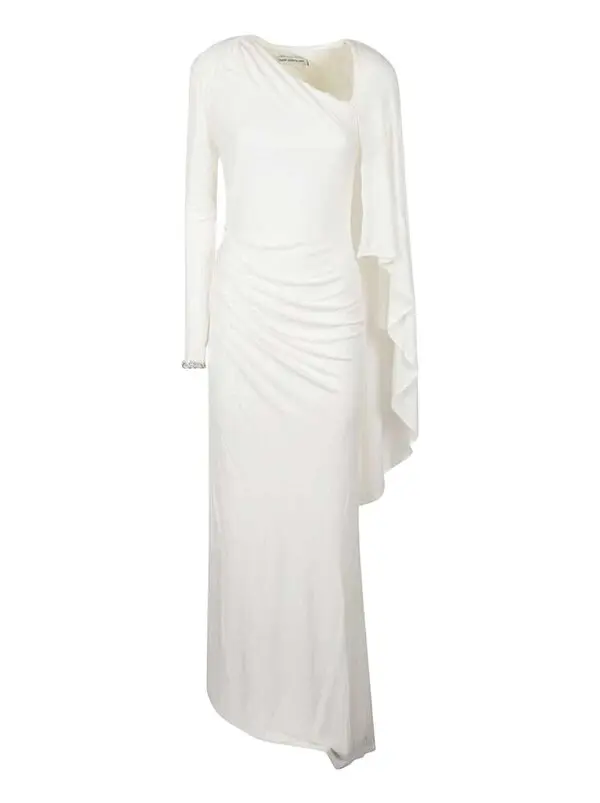 SELF-PORTRAIT Long Draped Asymmetrical Neckline Dress - White