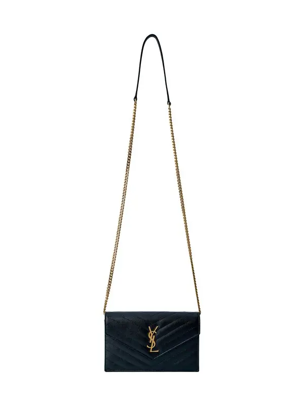 Saint Laurent Cassandre Quilted Leather Chain Wallet - Black