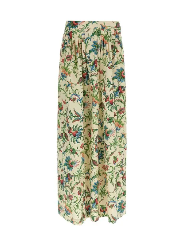 Etro Floral Pattern Cotton Poplin Pleated Skirt - Multicolor