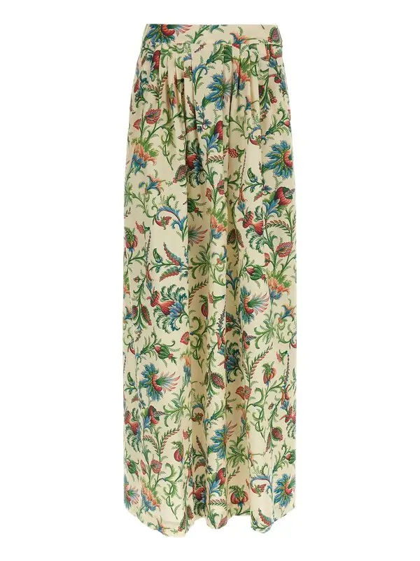 Etro Floral Pattern Cotton Poplin Pleated Skirt - Multicolor