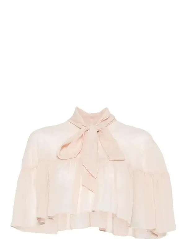 Max Mara Silk Tie Detail Ruffle Trim Blouse - Pink