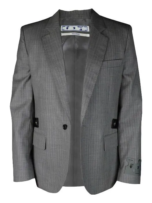 Off-White Grey Striped Wool Blazer - Gray