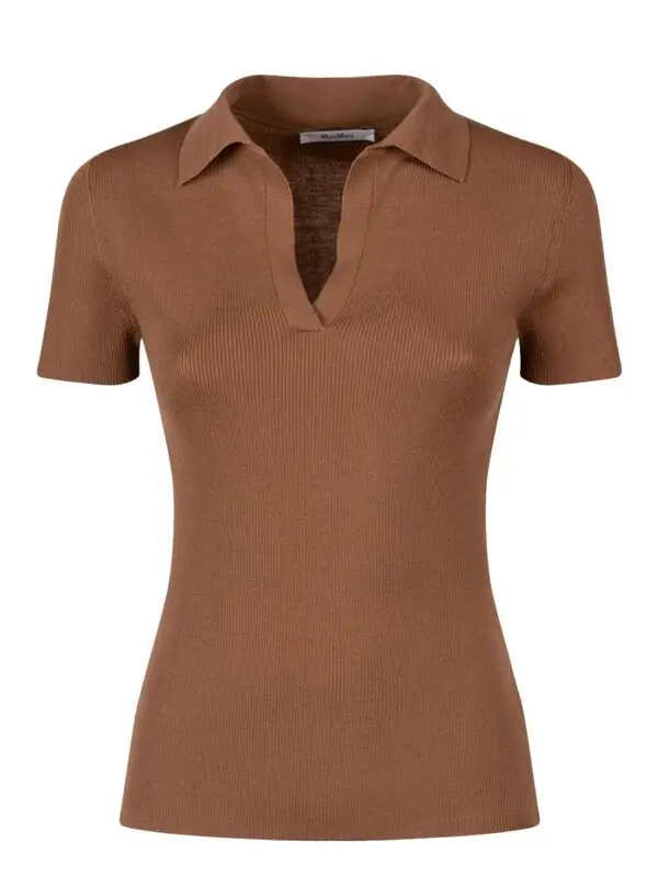 Max Mara Rib-knit Wool Polo Shirt - Brown