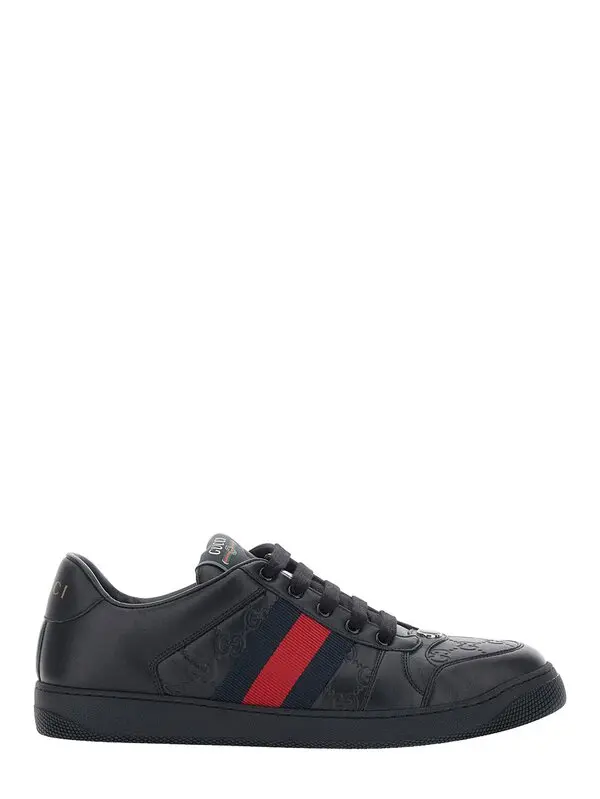 Gucci Screener Low Top Sneakers With Web Detail - Black