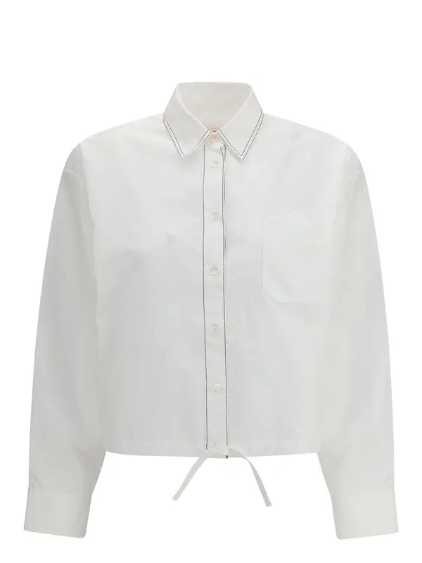 Marni Cropped Long Sleeve Shirt With Pointed Collar And Drawstring Hem - White