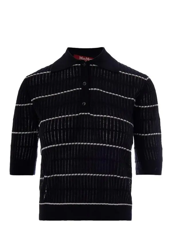 Max Mara Striped Knit Polo Top - Black
