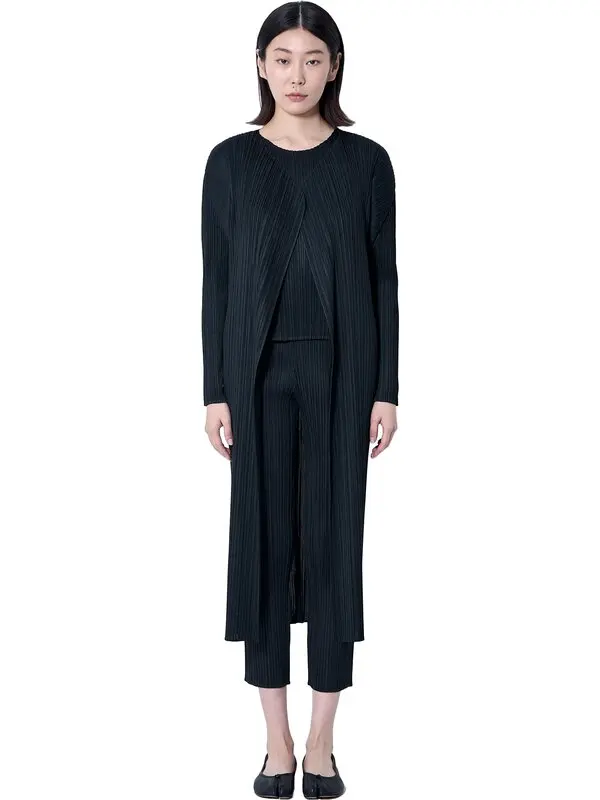 Issey Miyake Open Front Pleated Coat - Black