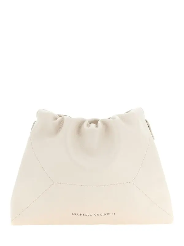Brunello Cucinelli Nappa Leather Coulisse Shoulder Bag - White