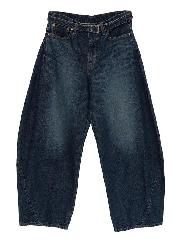 Sacai Wide-leg Belted Barrel-leg Trousers - Blue