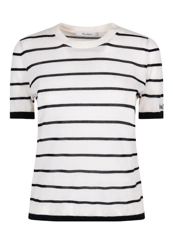 Max Mara Cashmere And Silk Blend Striped Knit Sweater - White