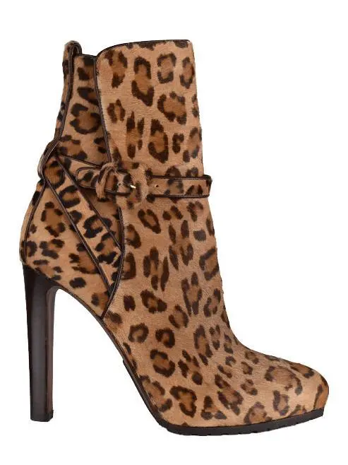Ralph Lauren Recelle Leopard Print Ankle Boots - Cream
