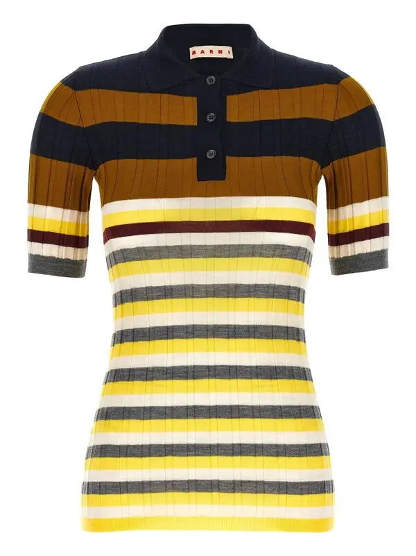 Marni Ribbed Wool Striped Polo Shirt - Multicolor