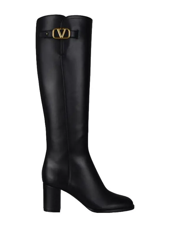 Valentino Garavani Vlogo Buckled Knee High Boots - Black