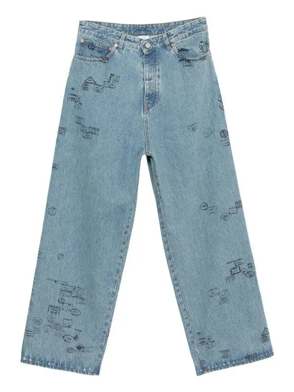 Vetements Wide-leg Graphic Print Jeans - Blue