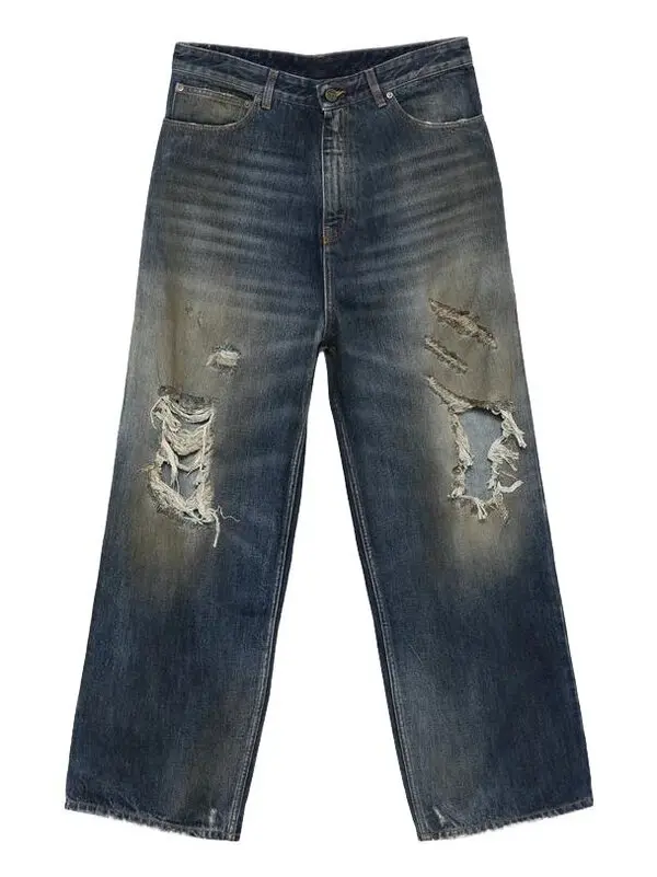 Vetements Cotton Distressed Straight-leg Jeans - Blue