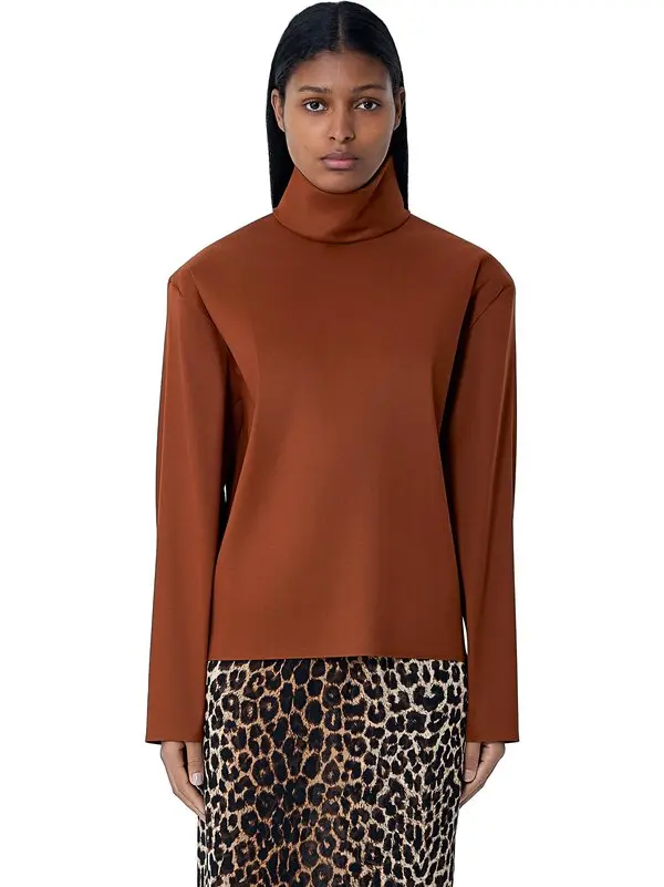 Saint Laurent High Neck Long Sleeve Organza Top - Red