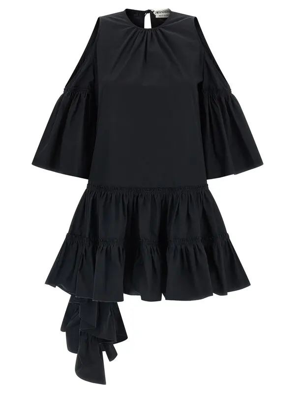 JW Anderson Ruffled Midi Dress With Cut-out Shoulders - Black