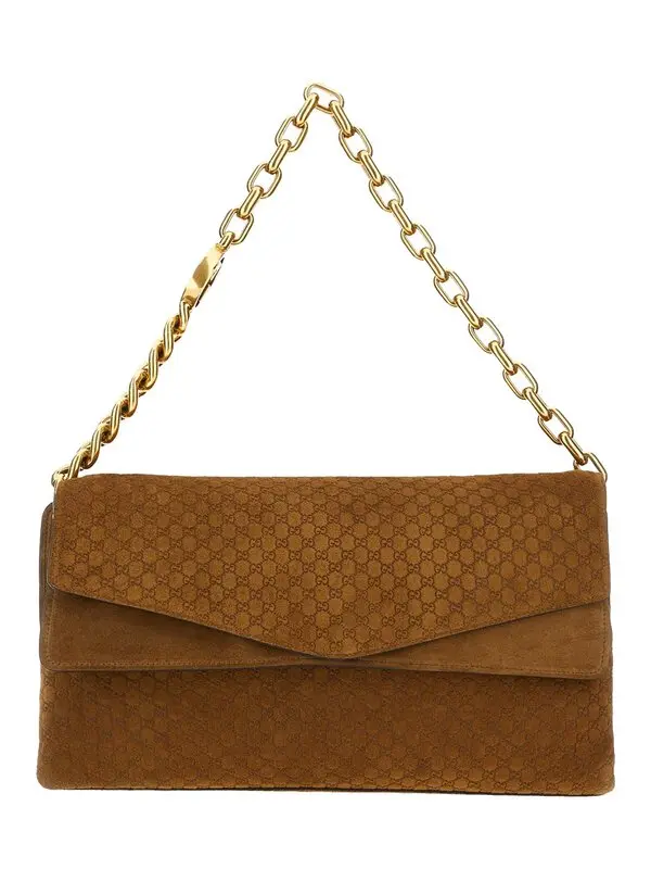 Gucci Monogrammed Suede Shoulder Bag With Chain Strap - Multicolor