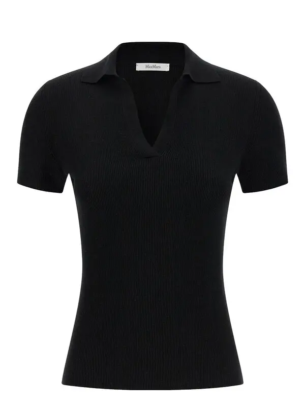 Max Mara Ribbed Wool Polo Shirt - Black