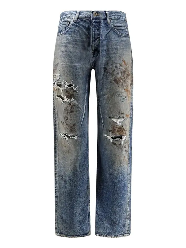Rick Owens Blue Cotton Jeans With Distressed Effect - Multicolor