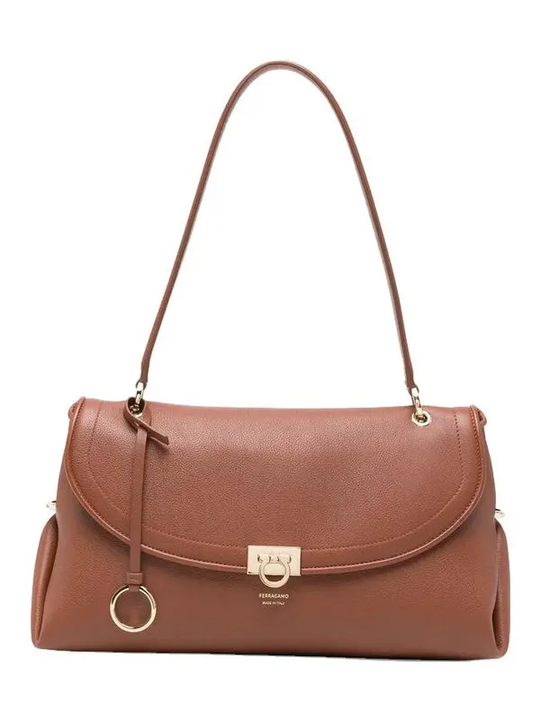 FERRAGAMO Grained Lambskin Tote Bag With Ring Fastening - Brown