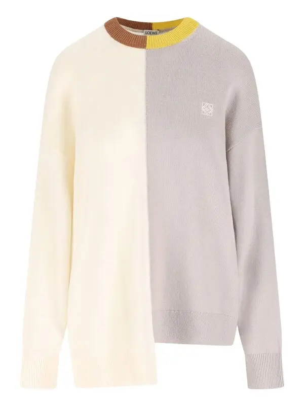 Loewe Asymmetric Hem Wool Sweater With Embroidered Logo - Multicolor