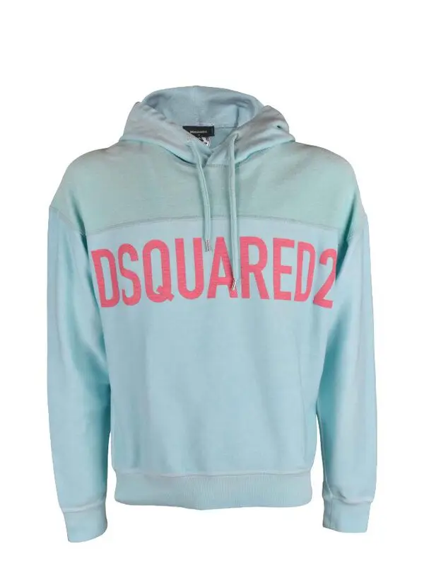 Dsquared2 Cotton Hoodie With Pink Logo - Blue