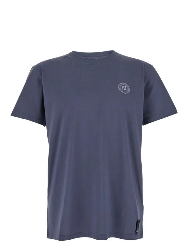 Fendi Blue Crewneck T-shirt With Logo Print On The Front And Logo Patch On The Rear In Cotton - Multicolor