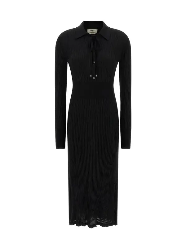 Fendi Wool Fitted Midi Dress - Black
