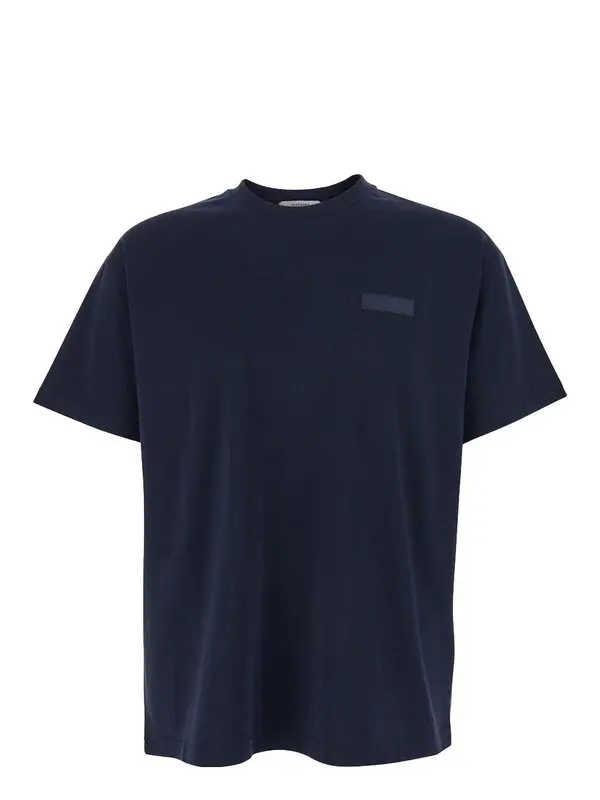 Givenchy Blue Crew Neck T-shirt With Chest Logo Patch In Cotton - Multicolor