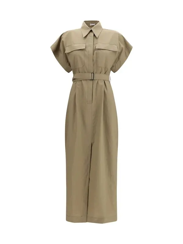 Brunello Cucinelli Belted Midi Dress - Cream