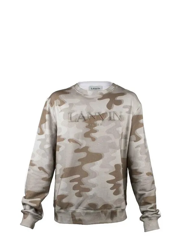 LANVIN Beige Cotton Sweatshirt With Military Print - Cream