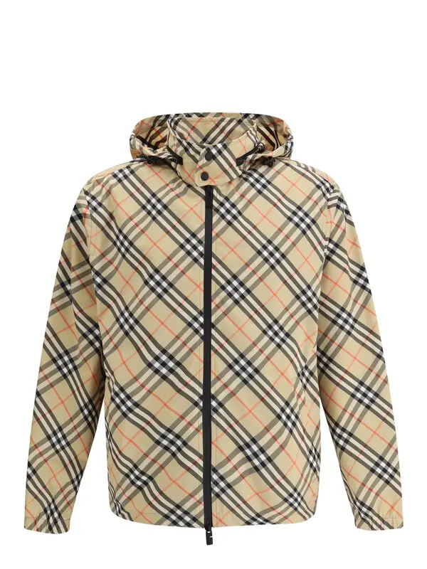 Burberry Checked Zip-up Hooded Jacket - Multicolor