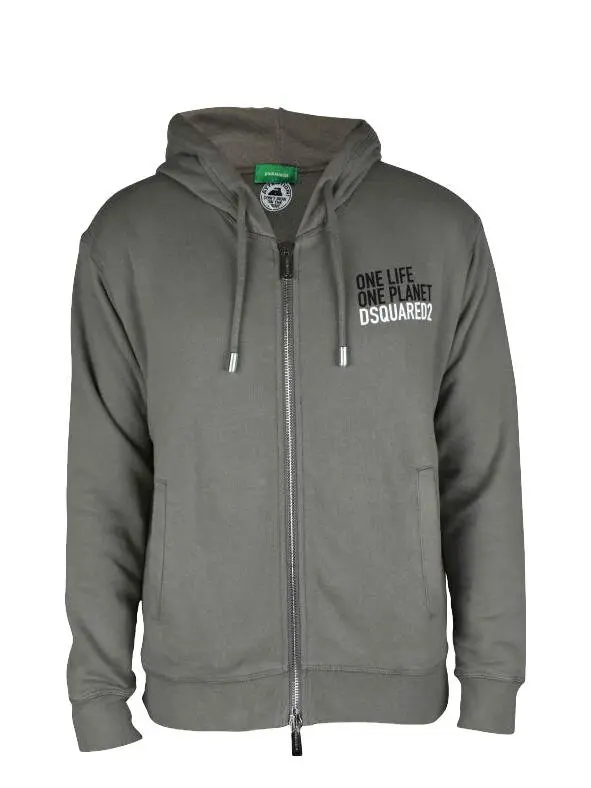 Dsquared2 Cotton Zip-up Hoodie With Printed Logo - Gray
