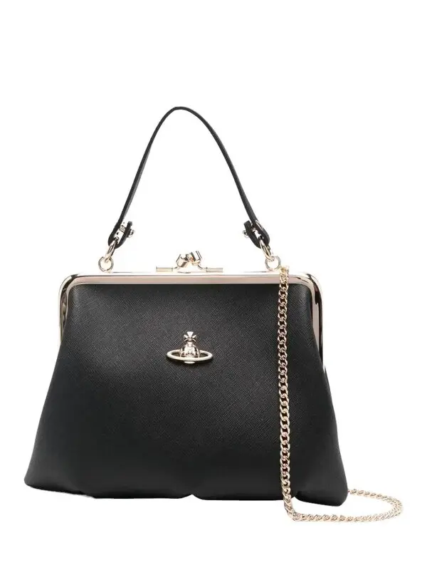 VIVIENNE WESTWOOD Saffiano Effect Frame Purse With Chain Detail - Black