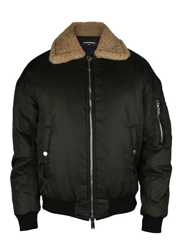 Dsquared2 Bomber Jacket With Shearling Collar And Logo Detail - Yellow
