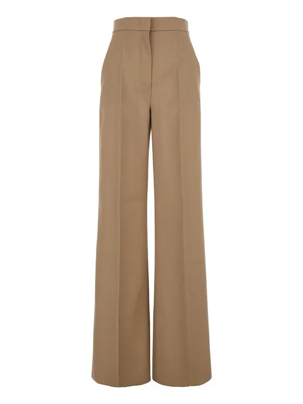 Max Mara Wool Wide Leg Pants With Rear Logo Detail - Cream