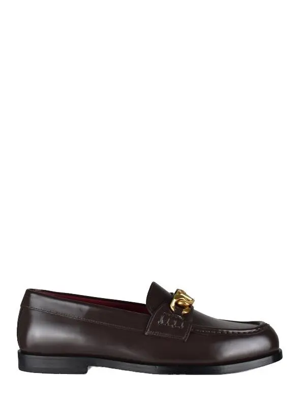 Valentino Garavani Leather Loafers With Gold Chain Detail - Brown
