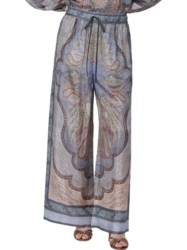 Zimmermann Silk Wide Leg Trousers With Tapestry Print - Multicolor
