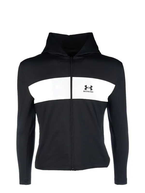 Balenciaga Zip Up Sweatshirt With Contrast Stripe And Logo - Multicolor