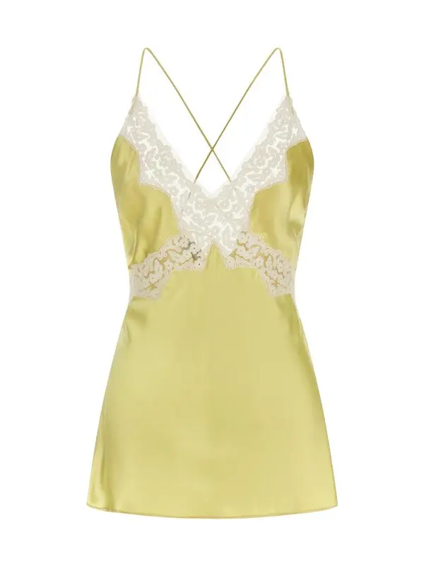 Alberta Ferretti Satin And Lace Top - Yellow