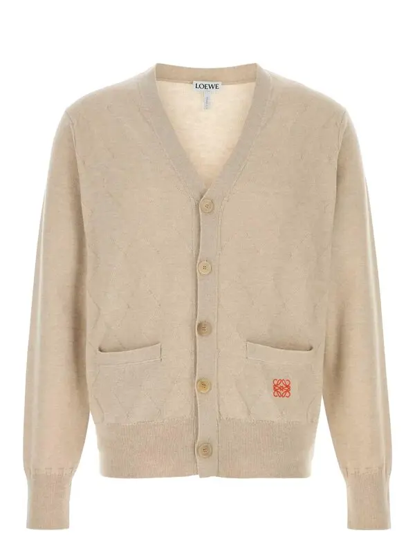 Loewe Sand Wool Blend Cardigan With Textured Pattern - Brown